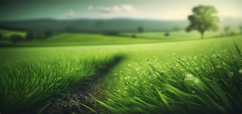 Premium Ai Image Grassy Green Area With A Hazy Backdrop