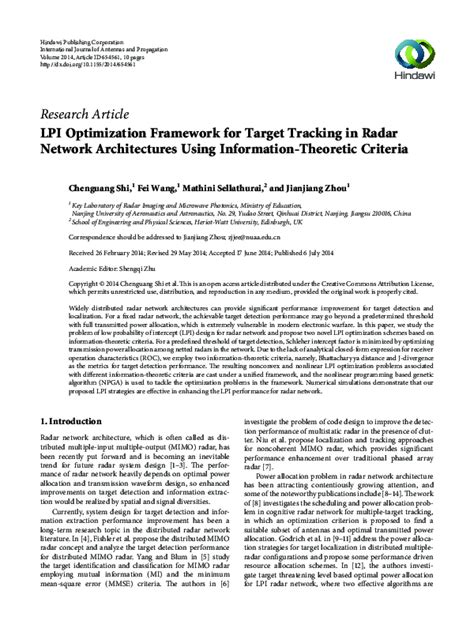 Pdf Lpi Optimization Framework For Target Tracking In Radar Network Architectures Using