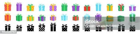 선물 상자 벡터 세트입니다 플랫 및 실루엣 아이콘입니다 가까운에 대한 스톡 벡터 아트 및 기타 이미지 가까운 놀라움 단일 객체 Istock