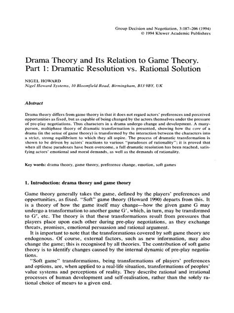 Drama Theory And Game Theory 1 Pdf Game Theory Theory