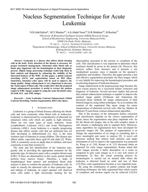 Pdf Nucleus Segmentation Technique For Acute Leukemia