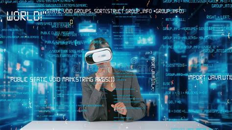 It Developer Analyzing Intelligent Coder System Running Data By Vr Contraption Stock Image