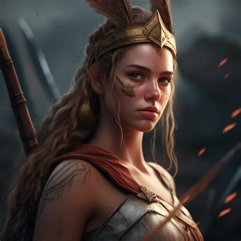 Premium Ai Image A Woman With A Sword And A Shield With A Crown On