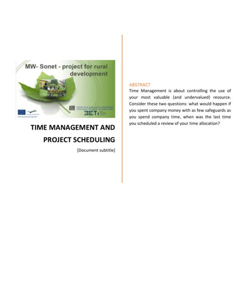 Time Management And Project Scheduling Adam