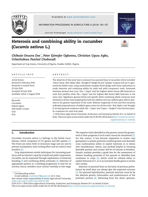 Pdf Heterosis And Combining Ability In Cucumber Cucumis Sativus L