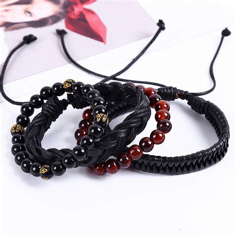 В стиле «панк рок 4 шт компл кожаный браслет Для мужчин браслеты с подвесками с плетеным