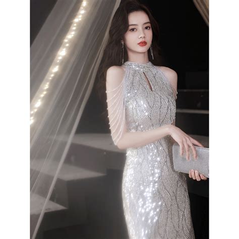 งานเลี้ยงชุดราตรีใหม่เซ็กซี่เลื่อมสง่างามโฮสต์คอนเสิร์ตประสิทธิภาพแคทวอล์คแฟชั่นชุดเดรสสั้น