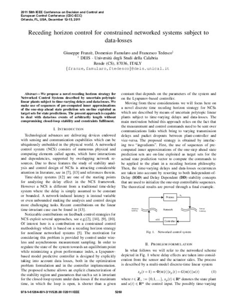 Pdf Receding Horizon Control For Constrained Networked Systems Subject To Data Losses