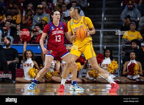 Usc Trojans Guard Juju Watkins 12 Is Defended By Kansas Jayhawks
