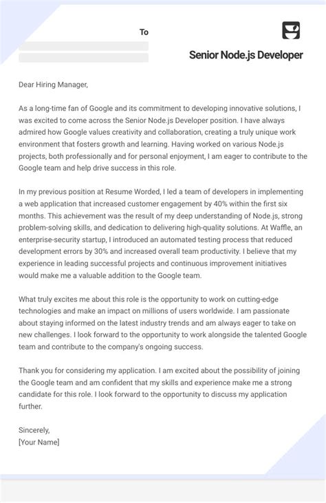 14 senior node js developer cover letter examples plus recruiter