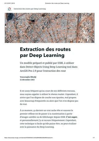 Extraction Des Routes Par Deep Learning ArcGIS Pro PDF