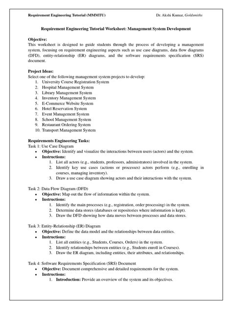 Requirement Engineering Tutorial Worksheet Pdf Use Case System Requirement Engineering Tutorial Worksheet Pdf Use Case System