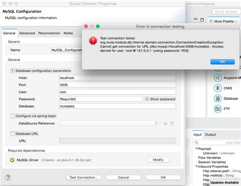 error in connection testing in mule database connector stack overflow