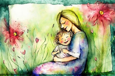 Ilustración Generada Por Ai Madre E Hijo Mamá Abrazando A Su Hija Con Mucho Amor Y Ternura