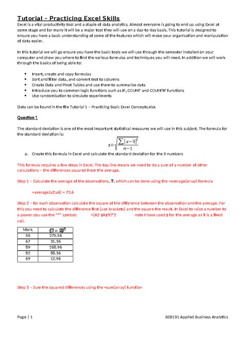 tutorial 1 practicing basic excel concepts solutions 2 1 tutorial