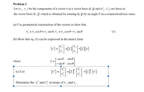 Solved Problem Let V V Be The Components Of A Vector Chegg Com