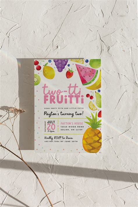 Editable Two Tti Frutti Birthday Invitation Two Tti Frutti 2nd Birthday