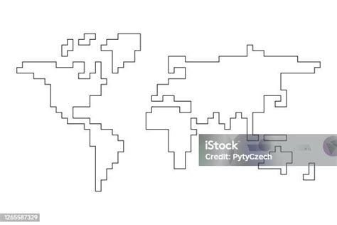 세계의 픽셀화지도 흰색 배경에 검은 윤곽선 플랫 벡터 일러스트레이션 개성 개념에 대한 스톡 벡터 아트 및 기타 이미지 개성 개념 검은색 교육 Istock