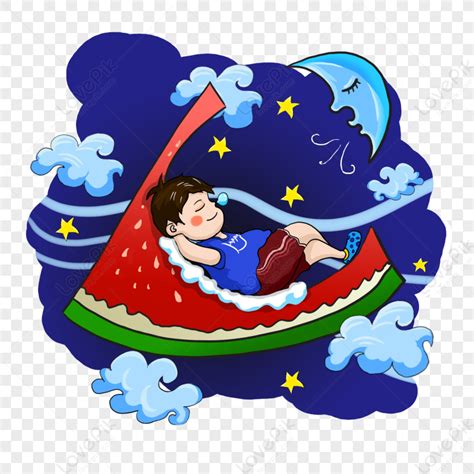 자 수박에 누워 소년 Png 일러스트 무료 다운로드 Lovepik