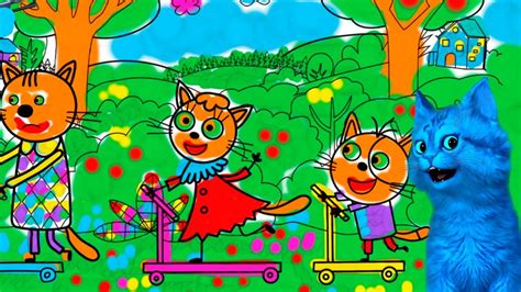 РИСУЕМ КАК ТРИ КОТА КАТАЮТСЯ НА САМОКАТАХ С КОТЁНОКОМ АЛЬБО 🐱 ДЕТСКАЯ РАЗВИВАЮЩАЯ ИГРА Youtube