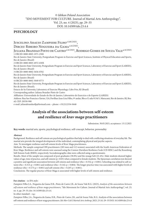 Pdf Analysis Of The Associations Between Self Esteem And Resilience Of Krav Maga Practitioners