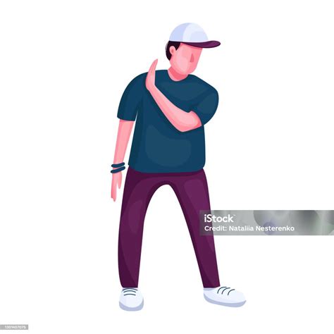 십대 댄스 플랫 컬러 벡터 얼굴없는 캐릭터 거부 제스처를 보여주는 세련된 사람 웹 그래픽 디자인 과 애니메이션을위한 현대 브레이크 댄스 연기자 고립 만화 일러스트 20 29