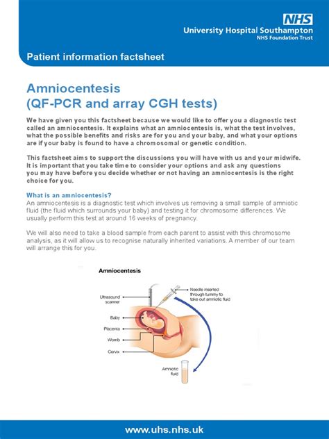 Amniocentesis Qf Pcr And Array Cgh Tests 2830 Pil Pdf Miscarriage