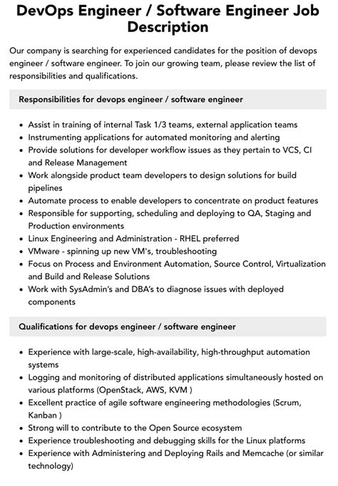 DevOps Engineer Software Engineer Job Description Velvet Jobs