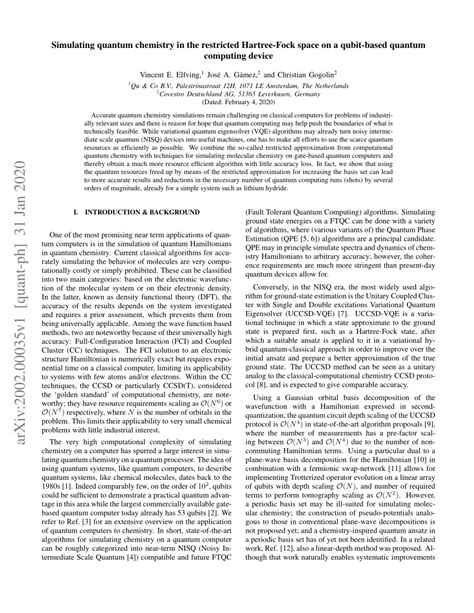 PDF Simulating Quantum Chemistry In The Restricted Hartree Fock Space
