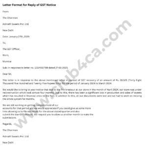 Reply Letter Format To GST Department In Word