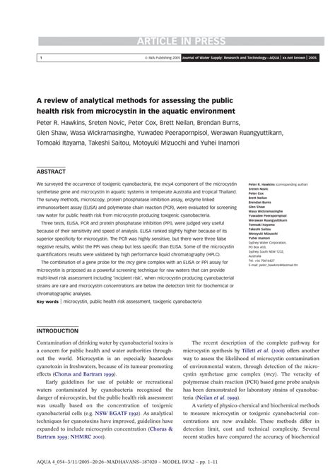 Pdf Comparison Of Methods For Detecting Microcystin And Microcystin