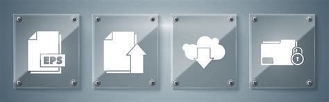폴더 및 잠금 클라우드 다운로드 파일 문서 업로드 및 Eps 파일 문서를 설정합니다 정사각형 유리 패널 벡터 누름 버튼에 대한 스톡 벡터 아트 및 기타 이미지 Istock