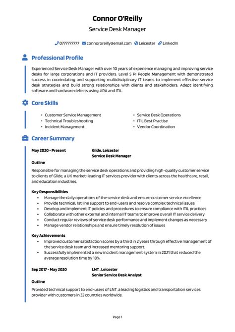 Service Desk Manager CV Example Guide Get Noticed