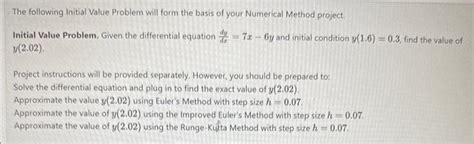 Solved The Following Initial Value Problem Will Form The Chegg Com