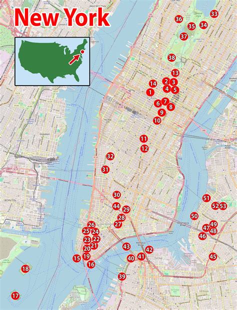 Ню Йорк Най популярни атракции карта метро план за разглеждане на забележителности билети