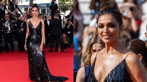 Cannes 2022 Deepika Padukone Exudes Hotness In Shimmer Black Gown See