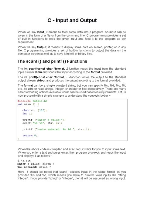 Lecture 3 C Input And Output C Input And Output When We Say Input It Means To Feed Some
