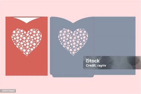 별 무늬 하트가 있는 레이저 컷 포켓 봉투 절단용 템플릿입니다 레이스 하트와 결혼식 초대또는 발렌타인 인사말 카드 모형 결혼식에