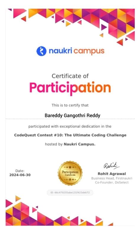 Gangothri Reddy Bareddy On Linkedin Codequest Naukri Certification Coding Techskills