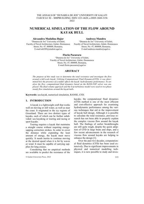 Pdf Numerical Simulation Of The Flow Around Kayak Hull