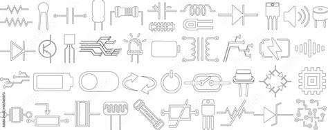 Electronic Circuit Symbols Set Including Diode Resistor Capacitor Battery Transistor