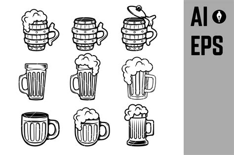 Set Of Beer Mugs Design Elements Graphic By Ivankotliar256 · Creative