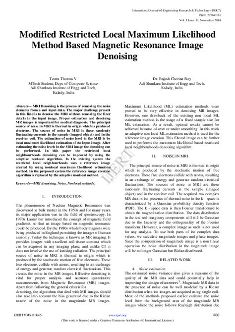 Pdf Modified Restricted Local Maximum Likelihood Method Based Magnetic Resonance Image Denoising