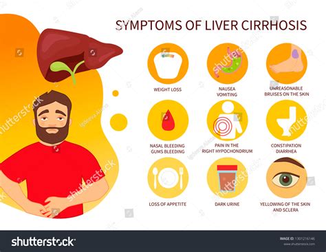 Vector Poster Liver Cirrhosis Symptoms Illustration Stock Vektor