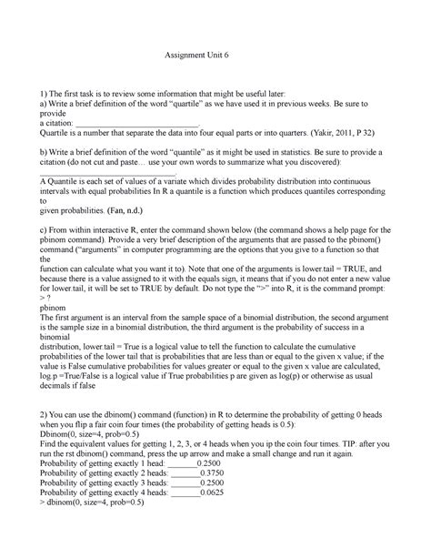 Assignment Unit 6 Assignment Unit 6 The First Task Is To Review Some Information That Might Be