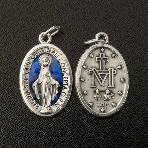 Miraculous Medal Oval In Metal And Blue Enamel H21mm Online Sales On