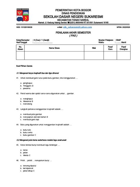 Soal Pas Sbdp Kelas 2 Semester 1 Pdf