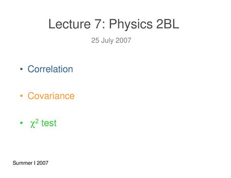 Physics 2bl Correlation And Covariance Lecture Slides Phys 2bl
