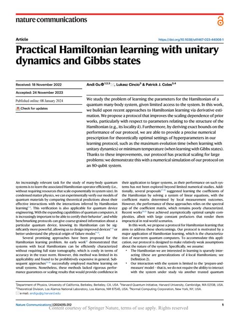 Pdf Practical Hamiltonian Learning With Unitary Dynamics And Gibbs States