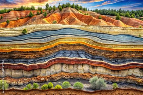 Geological Subsurface Layers And Organic Strata In Cross Section View Detailed Geological